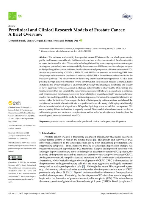 Pdf Preclinical And Clinical Research Models Of Prostate Cancer A