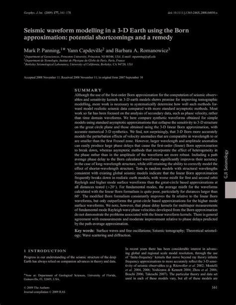 Pdf Seismic Waveform Modelling In A 3 D Earth Using The Born