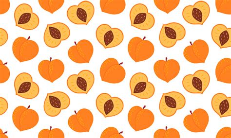 복숭아 완벽 한 패턴입니다 절반 및 전체 과일 배경 디자인 유기농 비타민과 건강한 영양의 집합체 플랫 벡터 일러스트 레이 션 0명에 대한 스톡 벡터 아트 및 기타 이미지