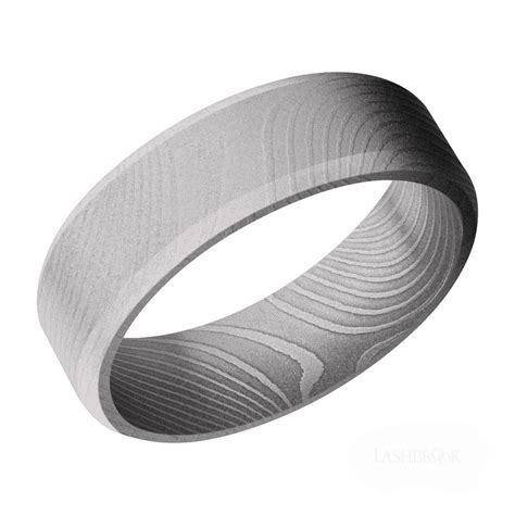 7mm Damascus Steel Beveled Edge With Bead Blast Finish Mens Wedding