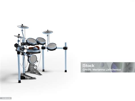 그림자가 있는 흰색 배경에 전기 증폭기가 있는 3d 그림 파란색 드럼 키트 0명에 대한 스톡 사진 및 기타 이미지 0명 공연 금속 Istock