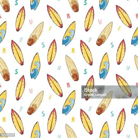 서핑 보드 원활한 패턴 손으로 그린 스케치 배경 타이 포 그래피 디자인 벡터 일러스트 레이 션 0명에 대한 스톡 벡터 아트 및 기타 이미지 Istock