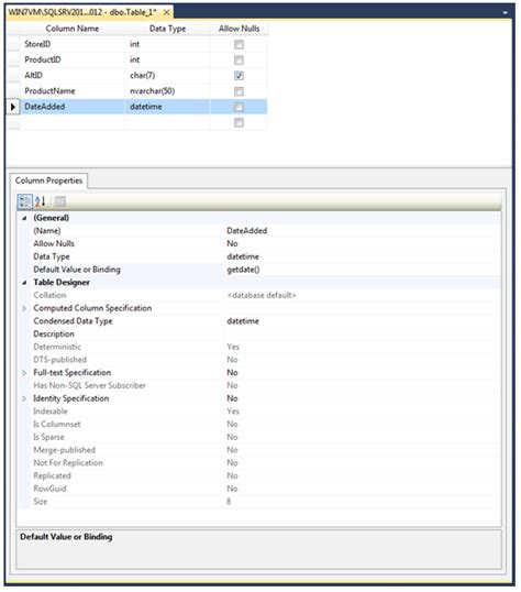 Default Value For Datetime Column In Sql Server Management