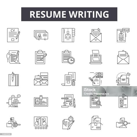 라인 아이콘 기호 벡터 세트 선형 개념 개요 그림을 작성 하는 이력서 0명에 대한 스톡 벡터 아트 및 기타 이미지 0명