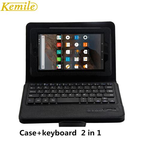 Kemile Removable Wireless Bluetooth Keyboard Portfolio Leather Stand Case Cover For Amazon 2015