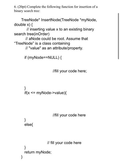 Solved 6 20pt Complete The Following Function For