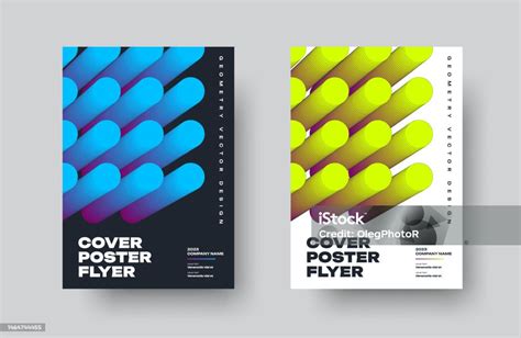 기하학적 디자인의 벡터 커버 흰색 검은색 배경에 사각형 노란색 파란색 색상의 둥근 요소 A4 용지에 대한 스톡 벡터 아트 및 기타 이미지 Istock