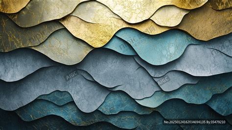 Ai创作图肌理彩色流体背景墙 蓝色金色背景 金色立体纹理背景墙 蓝金色纹理 3d抽象连续凹凸肌理 蓝金色背景 金蓝色背景 抽象线条背景墙 3d