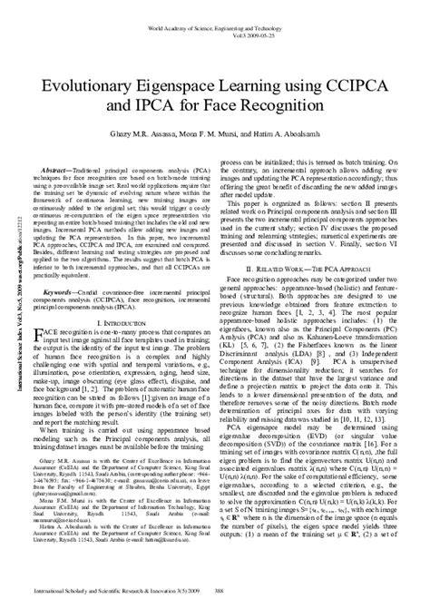 Pdf Evolutionary Eigenspace Learning Using Ccipca And Ipca For Face Recognition