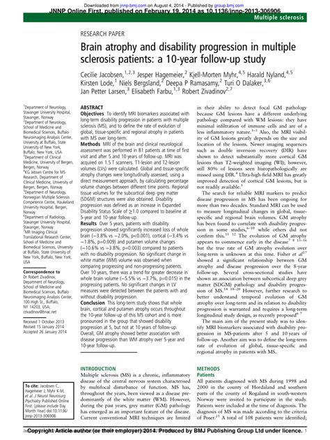 Pdf Brain Atrophy And Disability Progression In Multiple Sclerosis