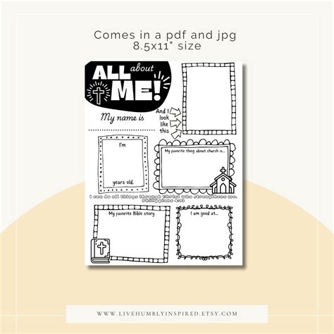 All About Me Printable Sheet For Sunday School Church Homeschooling
