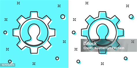 녹색과 흰색 배경에 분리된 기어 아이콘이 있는 검은색 선 인간 인공지능 생각하는 뇌 기호 뇌의 상징 작품 무작위 동적 셰이프 벡터 가능성에 대한 스톡 벡터 아트 및 기타
