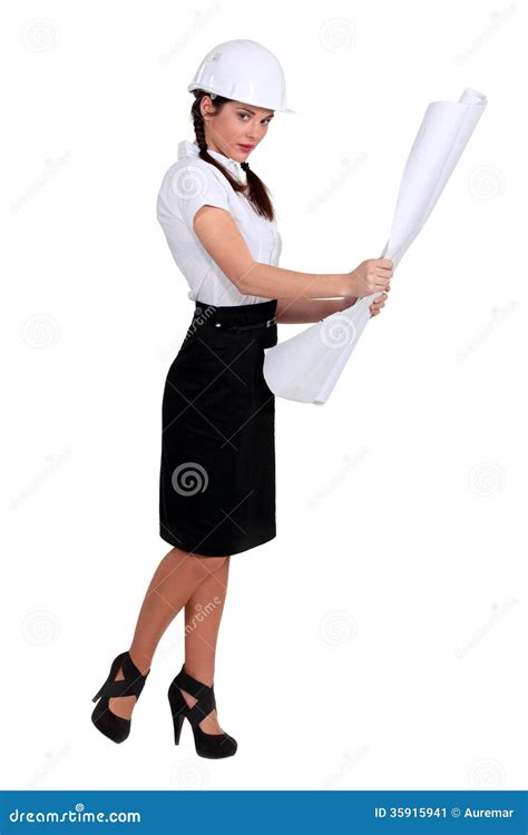 Architecte Sexy Tenant Des Plans Image Stock Image Du Architecture Isolement