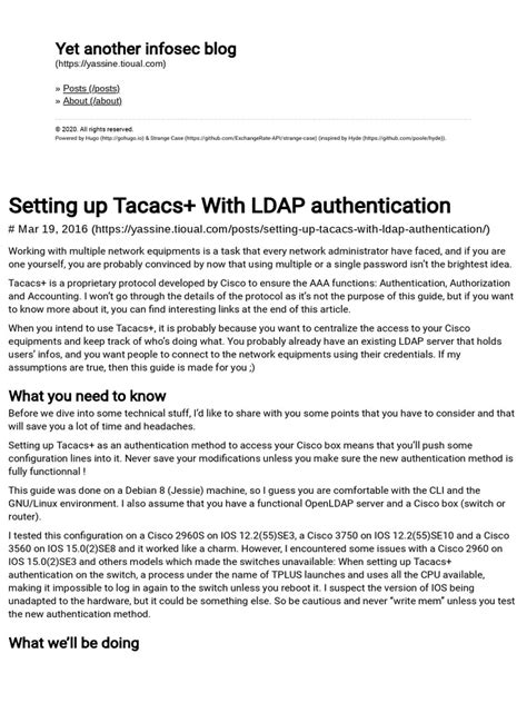 Setting Up Tacacs With Ldap Authentication Pdf Secure Shell Superuser