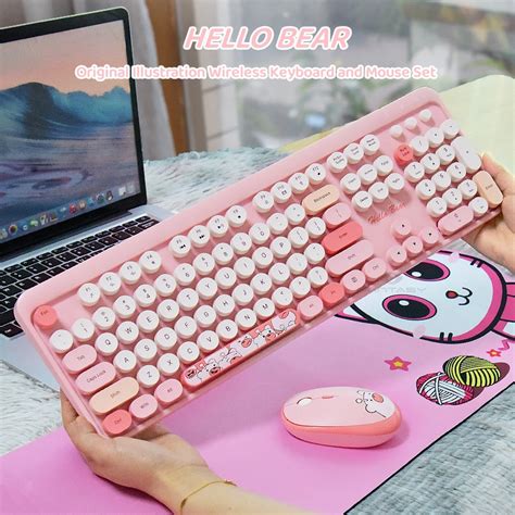 Mofii Geezer Hello Bear Wireless Keyboard Mouse Set Super Cute Office Keyboard With Mute Mice