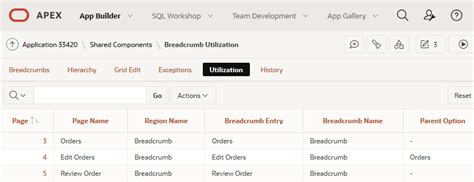 oracle apex views to determine if a breadcrumb is used anywhere