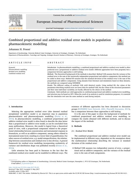 Pdf Combined Proportional And Additive Residual Error Models In