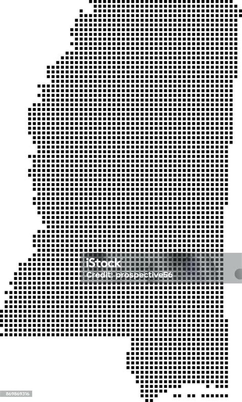 매우 상세한 미시시피 지도 점입니다 점선된 미시시피 주의 미국의 지도 벡터 개요입니다 흑백 그림 배경에서 Pixelated 미시시피 미국 주 지도 0명에 대한 스톡 벡터