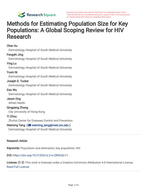 Pdf Methods For Estimating Population Size For Key Populations A Global Scoping Review For