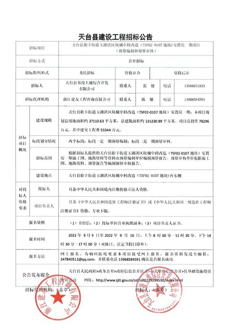 天台县始丰街道玉湖洪区块城中村改造TSF02 0107地块安置房一期项目预算编制和预算审核招标公告