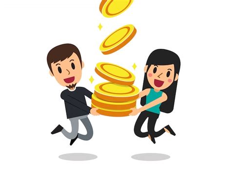Premium Vector Cartoon Man And Woman With Big Coins Stack