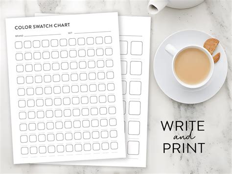 Color Swatch Chart Blank Color Chart Printable Color Swatch Template Page Color Swatch Chart Set