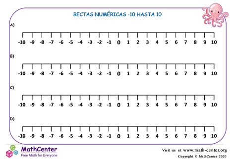Rectas numéricas: Del -10 a 10 Horizontal N°3 | Hojas de aprendizaje ...