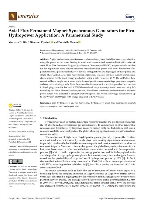 Pdf Axial Flux Permanent Magnet Synchronous Generators For Pico Hydropower Application A