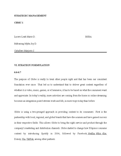 Strategic Management CASE STUDY STRATEGIC MANAGEMENT CBMC 1 Lucero Leah Marie D BSBA
