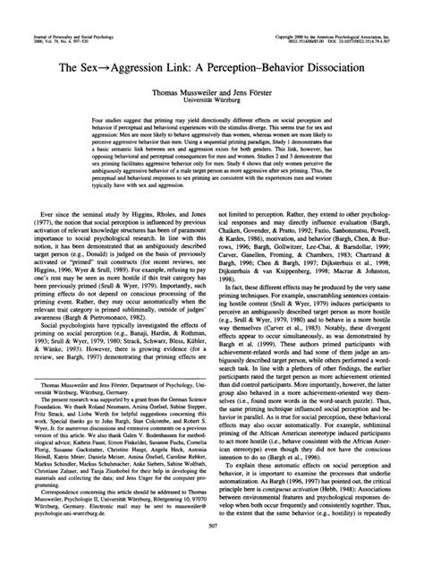 Pdf The Sex→aggression Link A Perception Behavior Dissociation Pdf The Sex→aggression Link A Perception Behavior Dissociation