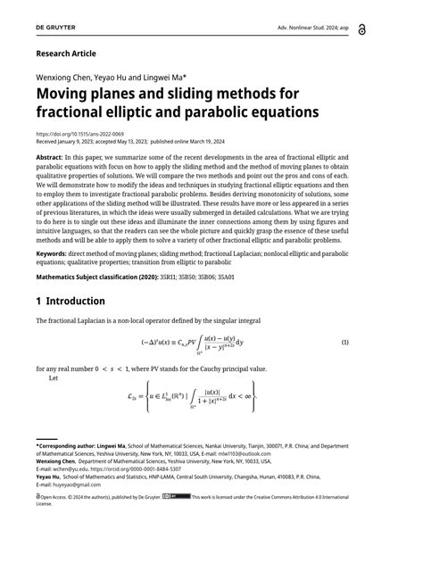 Pdf Moving Planes And Sliding Methods For Fractional Elliptic And Parabolic Equations