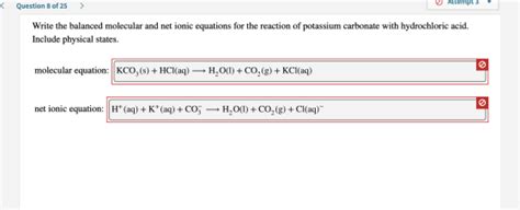 write the balanced molecular and net ionic equations for the reaction