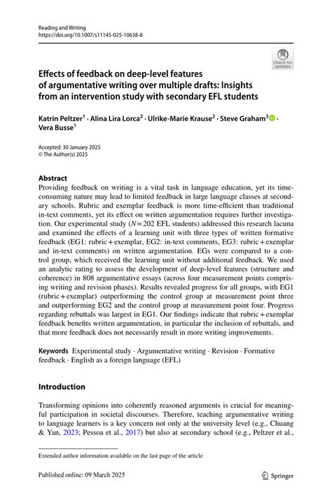 Pdf Effects Of Feedback On Deep Level Features Of Argumentative Writing Over Multiple Drafts