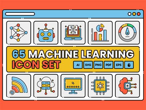 65 Machine Learning Icon Set Flat Icons