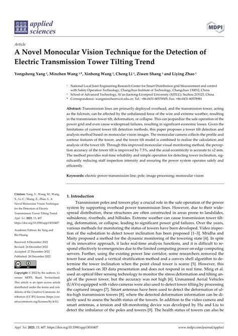 Pdf A Novel Monocular Vision Technique For The Detection Of Electric Transmission Tower