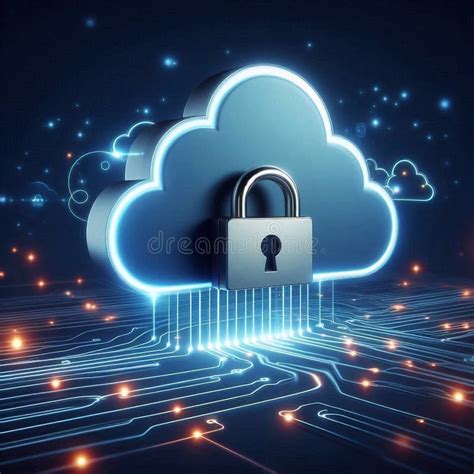 Minimalist Cloud With Metal Padlock And Glowing Data Flow Lines Generated Ai Stock Illustration