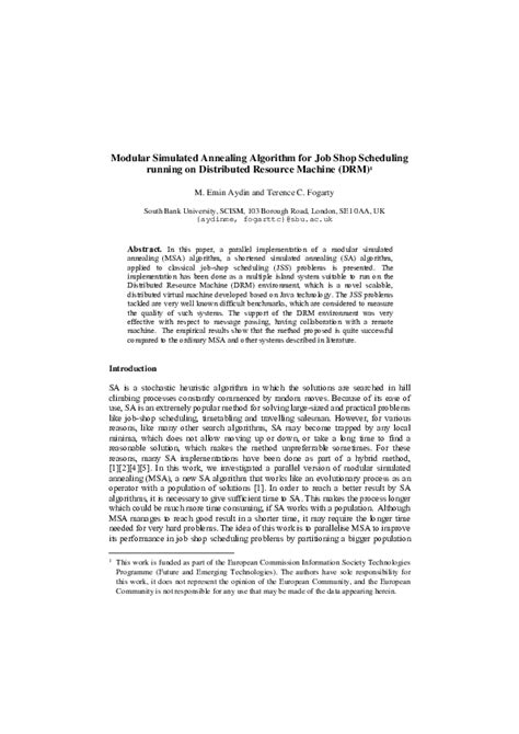 Pdf Modular Simulated Annealing Algorithm For Job Shop Scheduling Running On Distributed