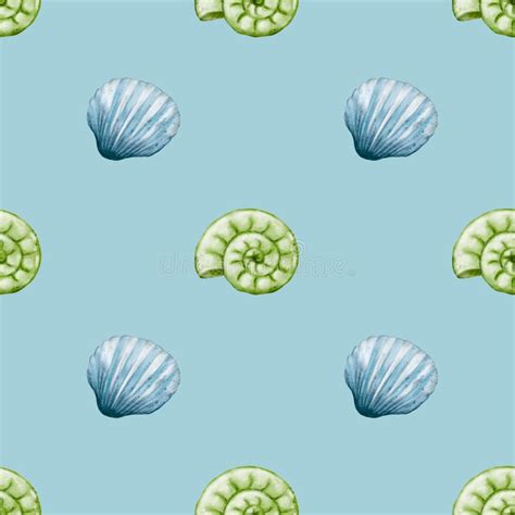 Vibrant Watercolor Shell Pattern For Textile And Packaging Design Stock