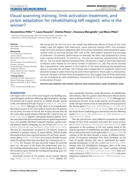 Pdf Visual Scanning Training Limb Activation Treatment And Prism Adaptation For