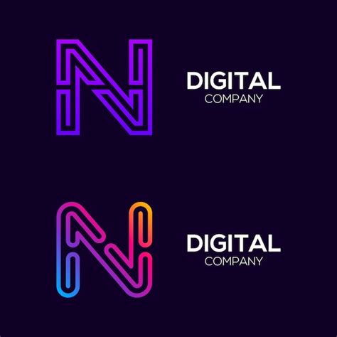 Абстрактная буква N красочный логотип с трехлинейной технологией и концепцией цифрового