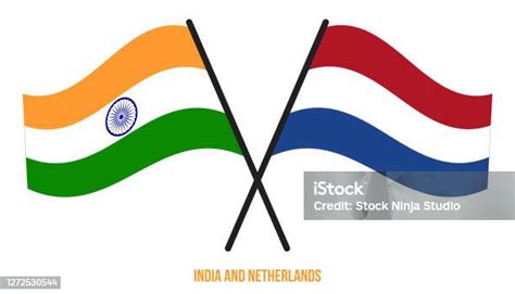 인도와 네덜란드 국기교차 와 흔들리는 플랫 스타일 공식 비율 올바른 색상입니다 Friends Of The Earth에 대한 스톡 벡터 아트 및 기타 이미지 Friends