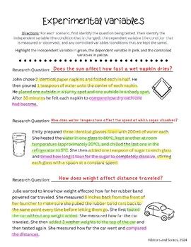 Variables And Scientific Inquiry Worksheet Identify Experimental Variables