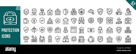 Protection Icon Set Collection Linear Icon Collection Editable Stroke Vector Illustration