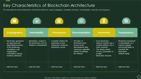 Key Characteristics Of Blockchain Architecture Cryptographic Ledger PPT Template