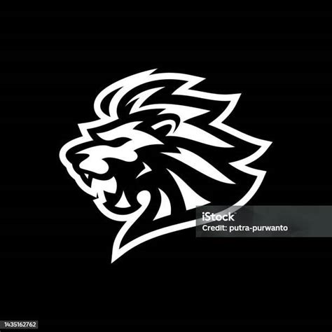 라이온 헤드 마스코트 로고 디자인 어두운 배경에 라이온 벡터 일러스트 레이 션 갈기에 대한 스톡 벡터 아트 및 기타 이미지