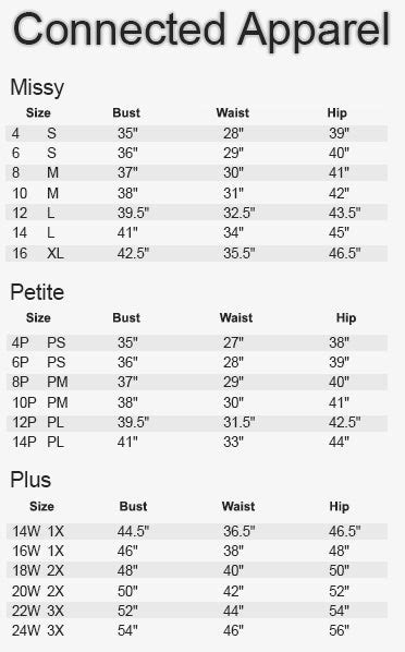 Sizing Charts Curated Brands