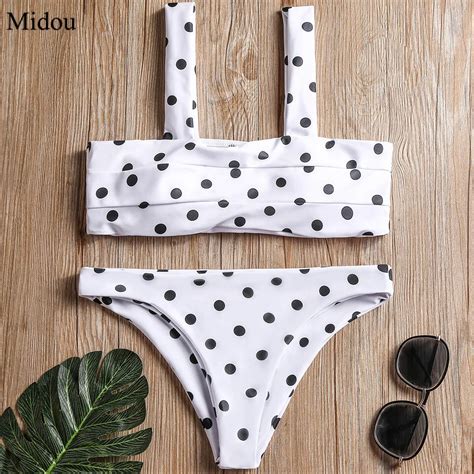 Midou Sexy Dot Printed Bikini Push Up Padded Bow Swimwears Women