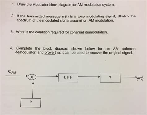 Solved 1 Draw The Modulator Block Diagram For AM Modulation Chegg