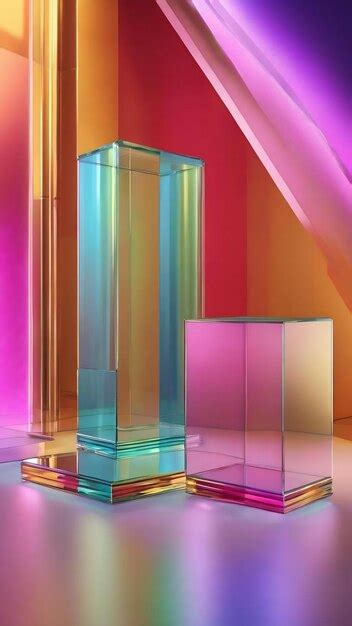 Premium Photo Glass Rainbow Pedestals Or Crystal Podium 3d Render