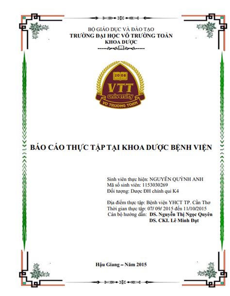 Báo cáo thực tập khoa dược bệnh viện xuất sắc điểm